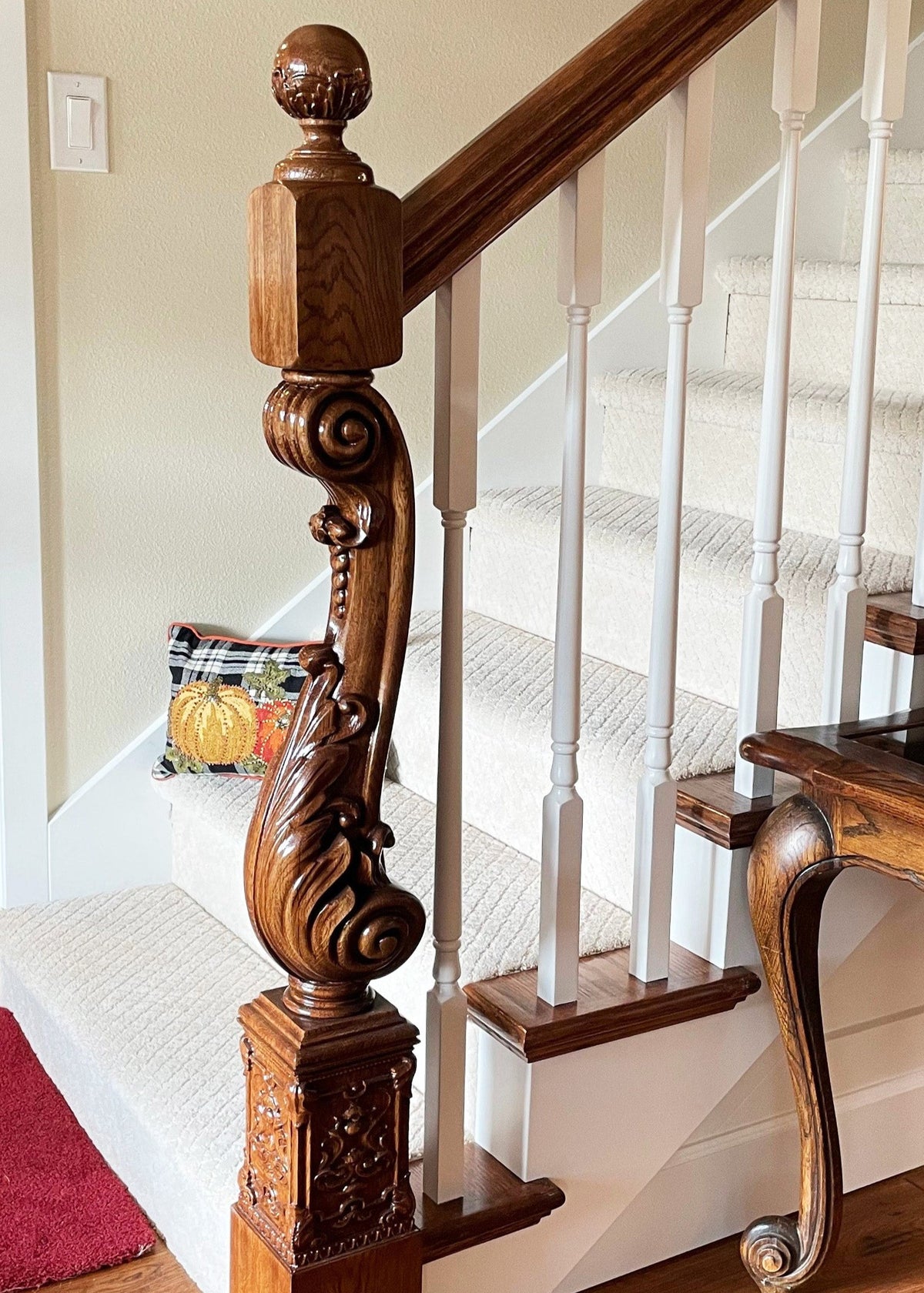 Old World Newel Post for Unique Staircases - Wood Carved Shop